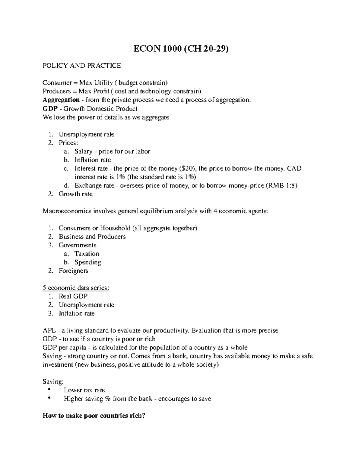 CH20-29-ECON 1000 - Summary Introduction to Microeconomy - ECON (CH AND ...