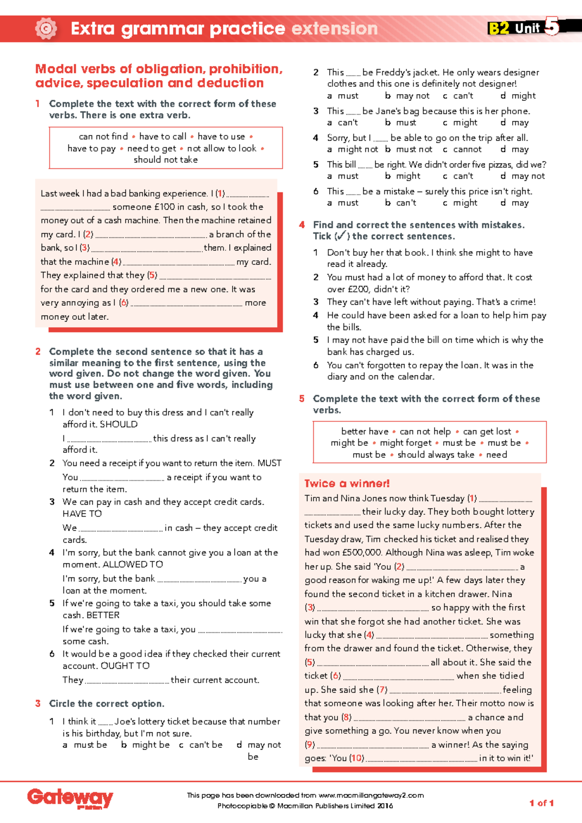 B2 UNIT 5 Extra grammar practice extension - Extra grammar practice extension B2 Unit This page ...