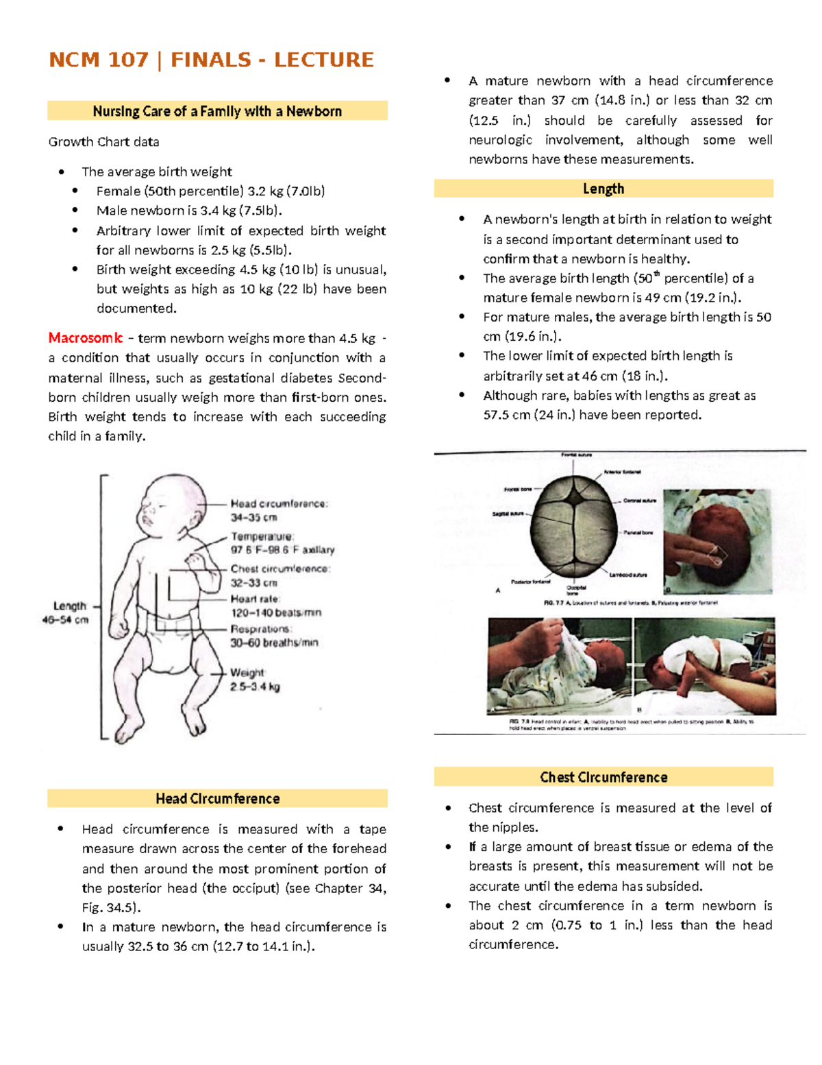 NCM 107 LEC Finals - notes - Nursing Care of a Family with a Newborn ...