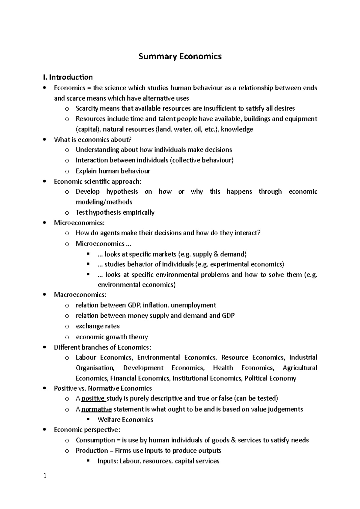 Economics Summary - Zusammenfassung von Thilo Glebe - Summary Economics ...
