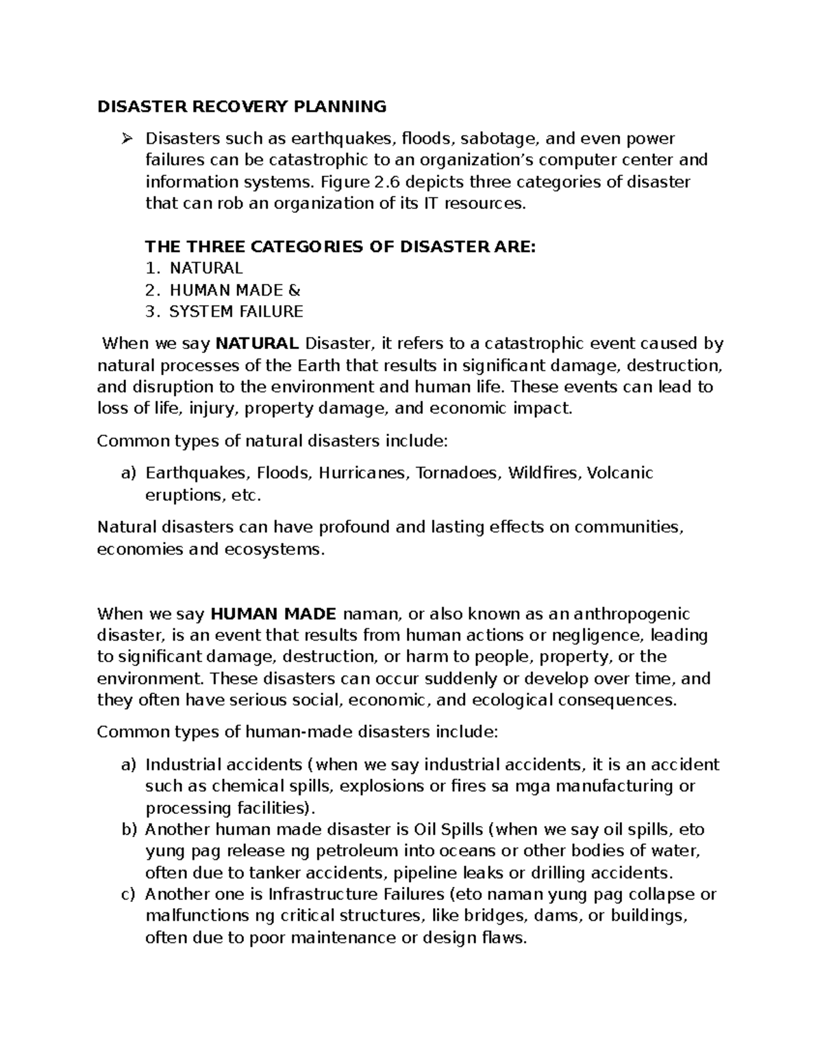 Disaster Recovery Planning - DISASTER RECOVERY PLANNING Disasters such ...