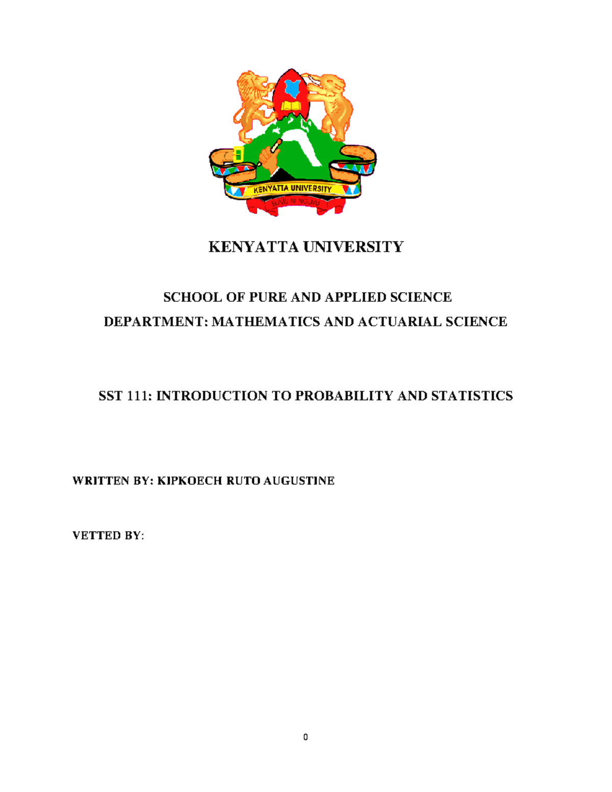 SST 101 - Statistics - KENYATTA UNIVERSITY SCHOOL OF PURE AND APPLIED ...