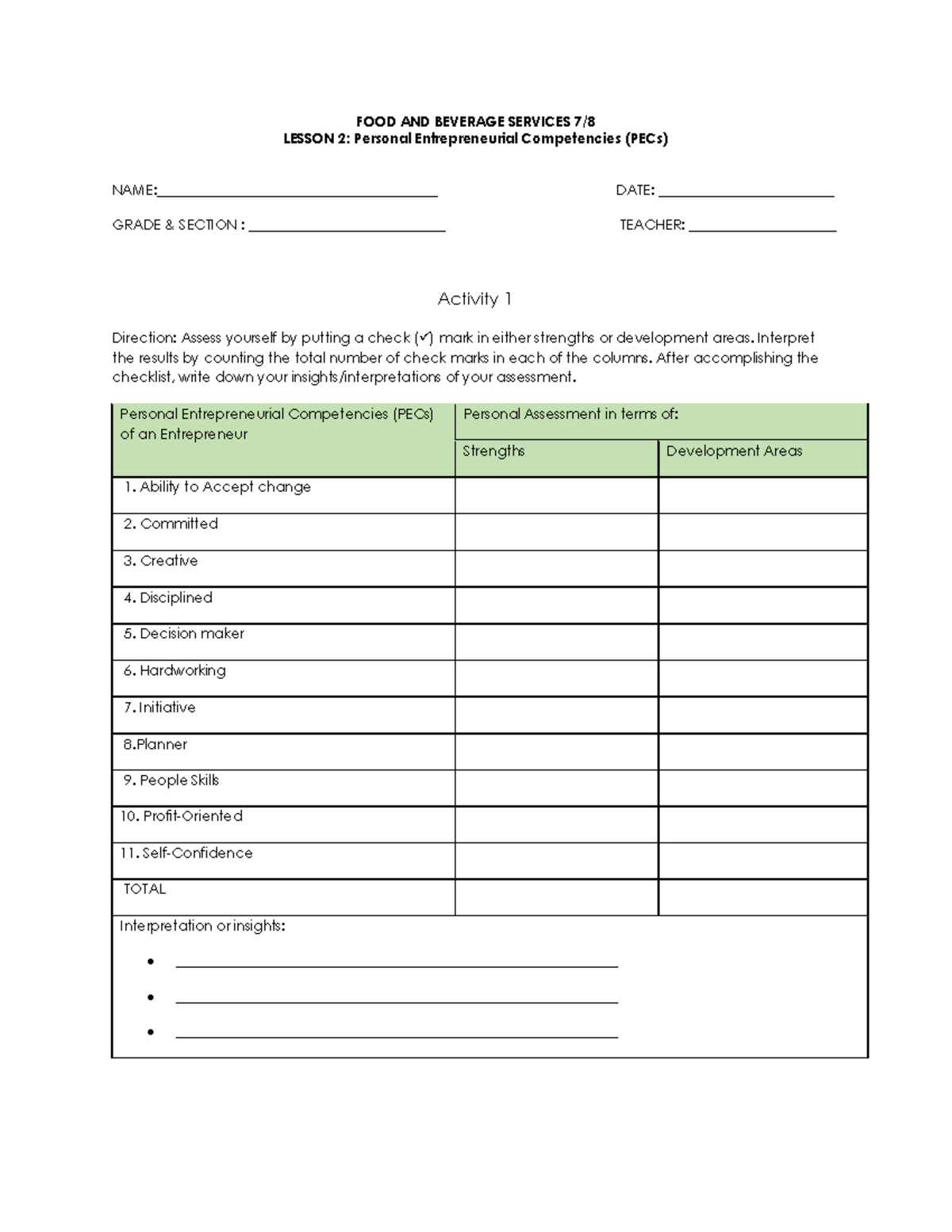 Lesson 2-Week2-Activity 1 - FOOD AND BEVERAGE SERVICES 7/ LESSON 2 ...