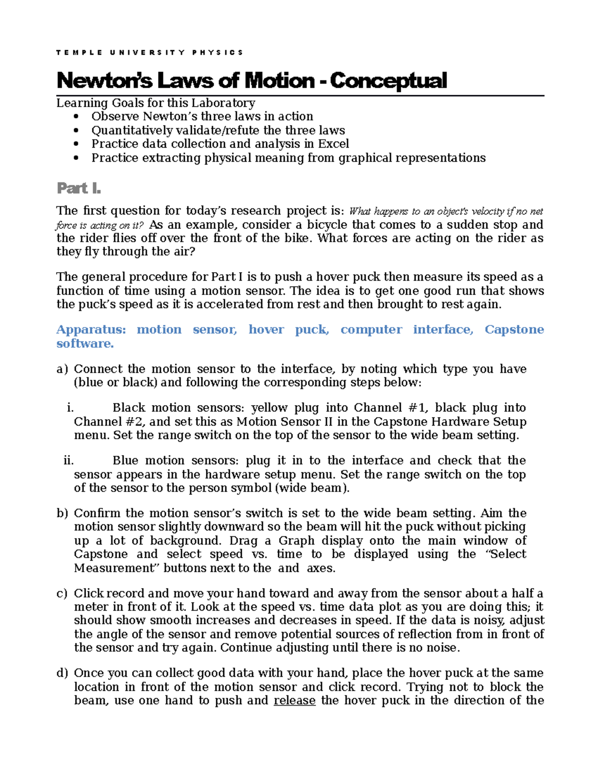 Newton's Laws of Motion - Conceptual - T E M P L E U N I V E R S I T Y ...