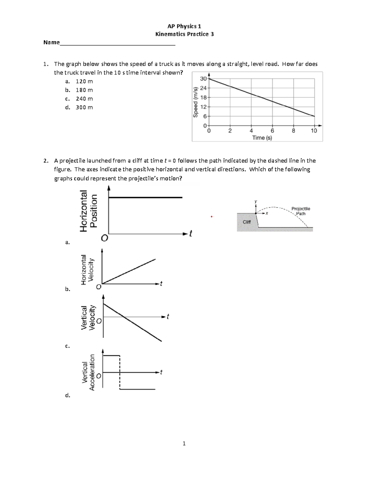 Kinematics Practice 3 - How far does the truck travel in the 10 s time ...