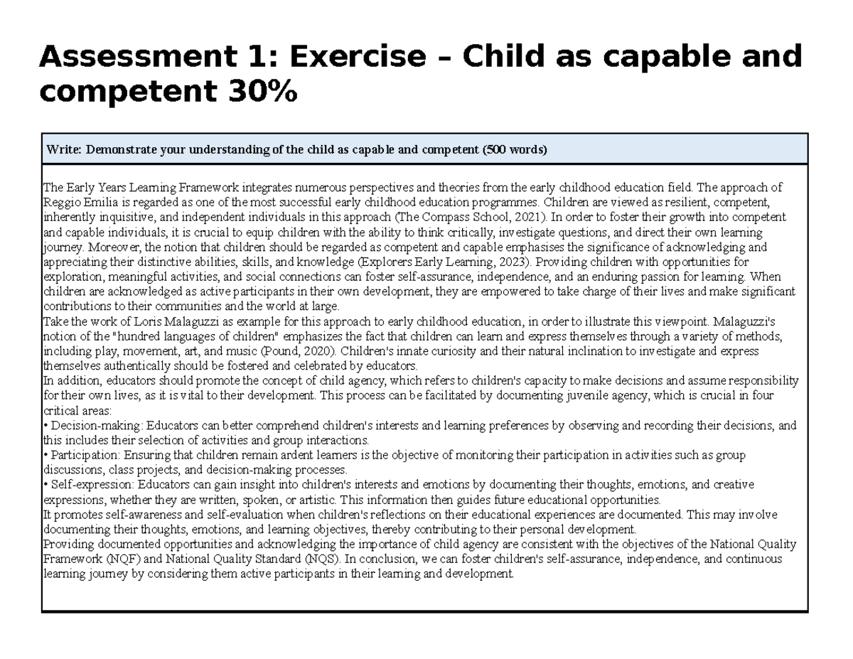 ECE6001 Assessment 1 Exercise Template - Assessment 1: Exercise – Child ...