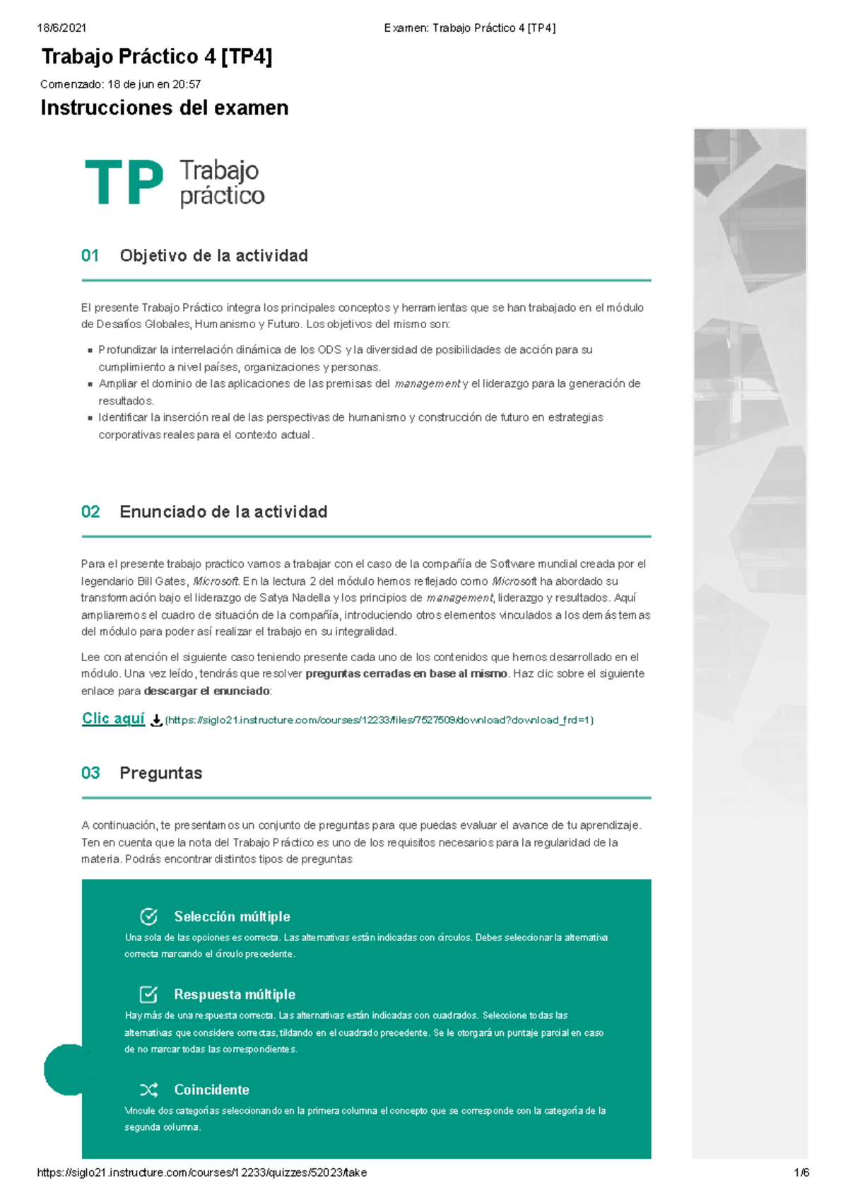 TP4 THMG 2023... - Trabajo Práctico 4 [TP4] Comenzado: 18 de jun en 20: Instrucciones del examen ...