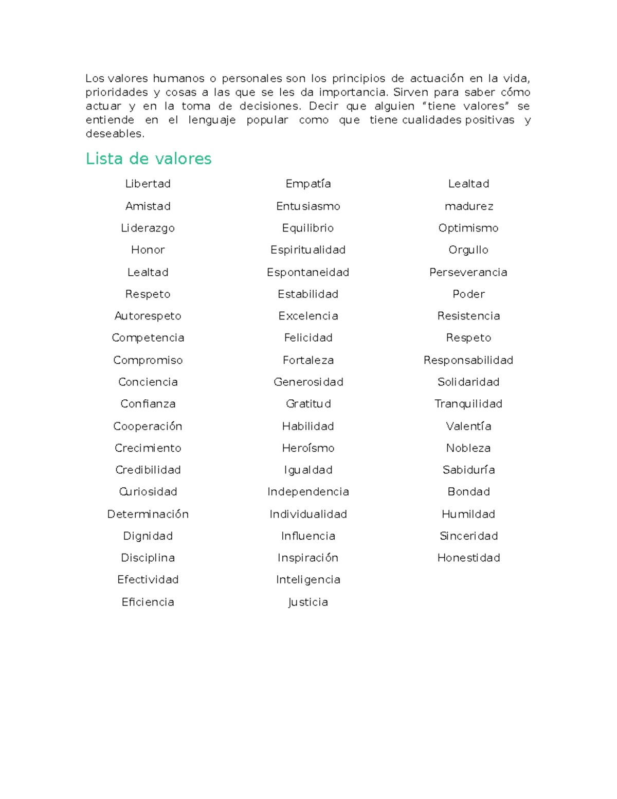 Lista de valores en la sociedad como profesionales - Ética - UANL - Studocu