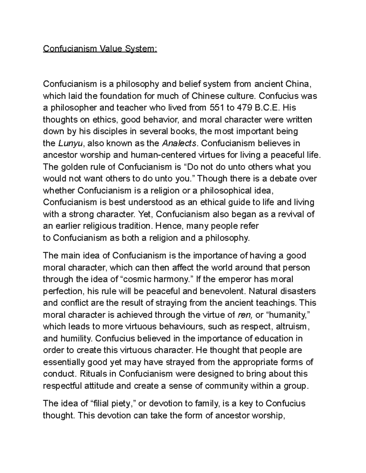 Confucianism Value System - Confucianism Value System: Confucianism is ...