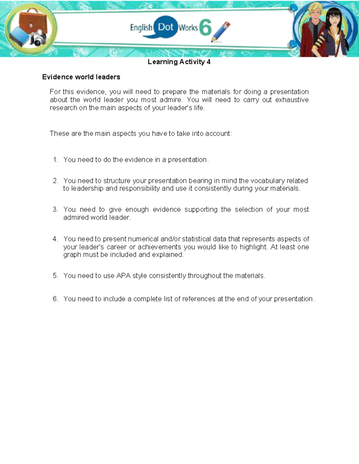 Evidence world leaders - Learning Activity 4 Evidence world leaders For ...