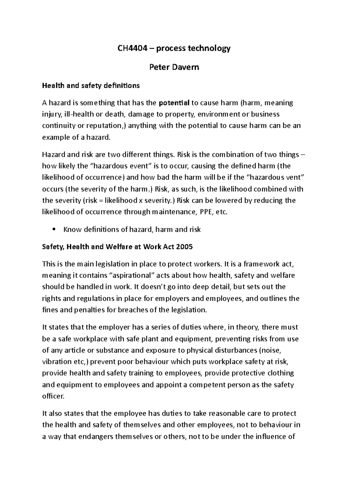 Peter Davern's lectures - CH4404 – process technology Peter Davern ...