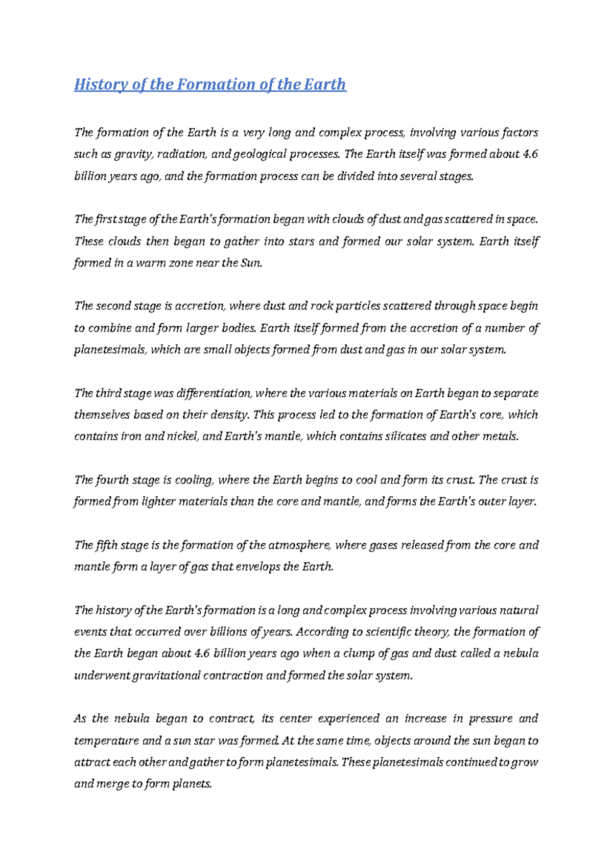 History of the Formation of the Earth_GEO 002 - History of the ...