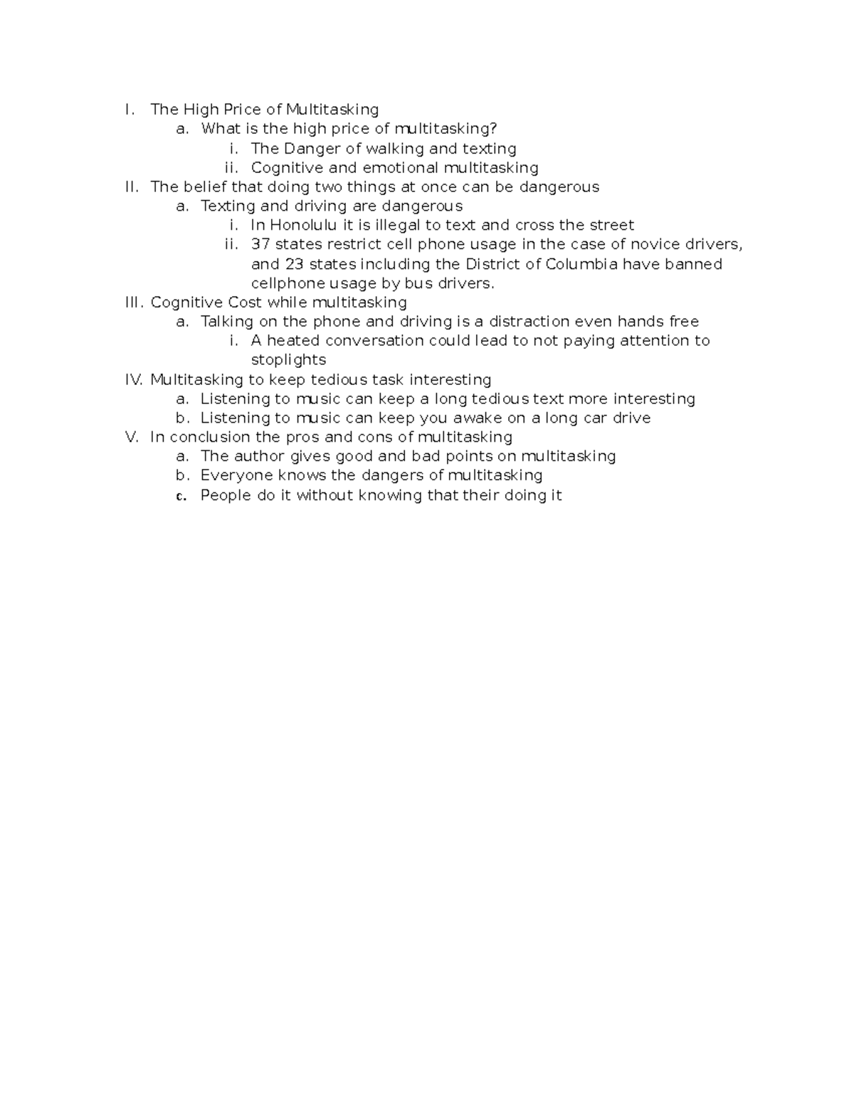 Module 3 Writing Outline - I. The High Price of Multitasking a. What is ...
