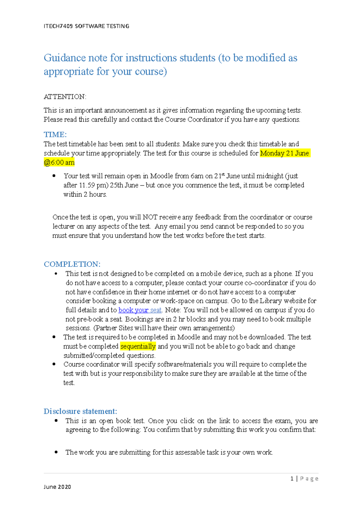 Guidance to students SEIT ITECH7409 June 2021 - Guidance note for ...