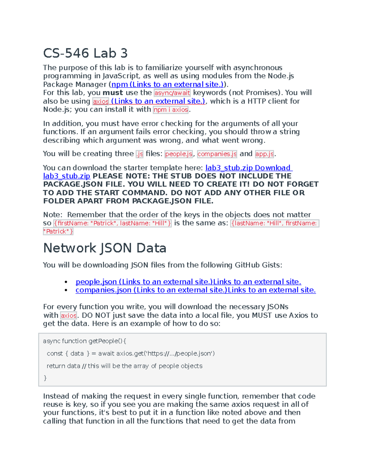 LAB 3 question - CS-546 Lab 3 The purpose of this lab is to familiarize yourself with ...
