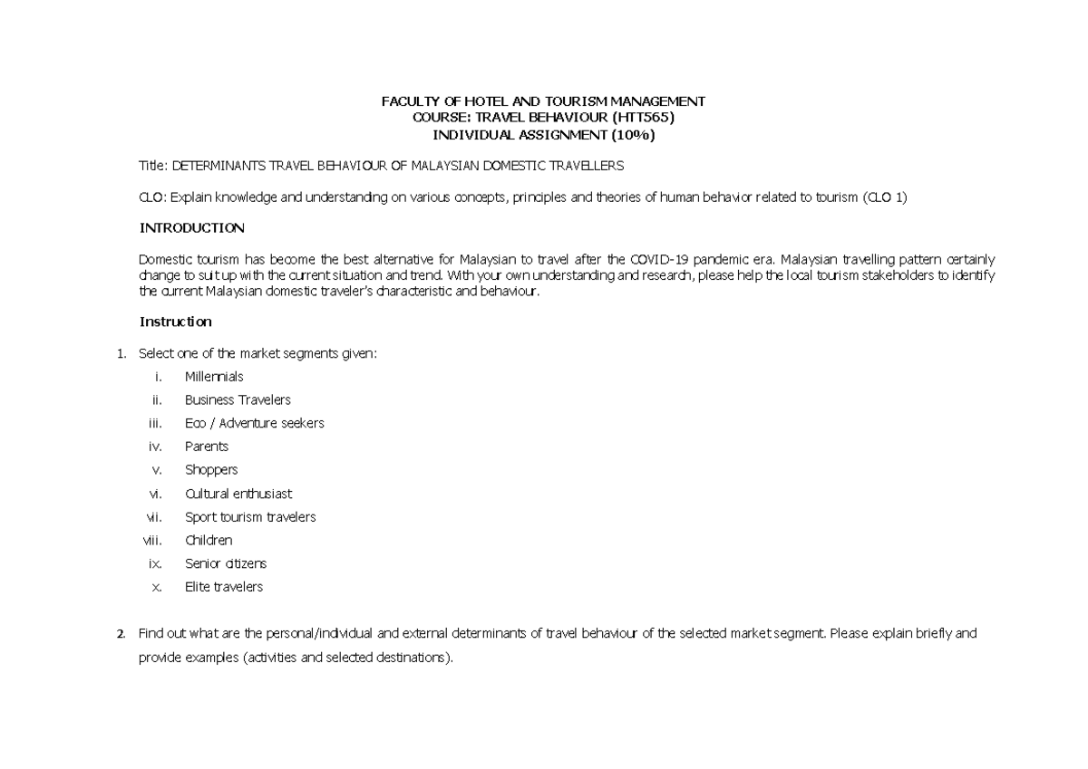 Individual Assignment HTT565 (MAC2023) - FACULTY OF HOTEL AND TOURISM ...
