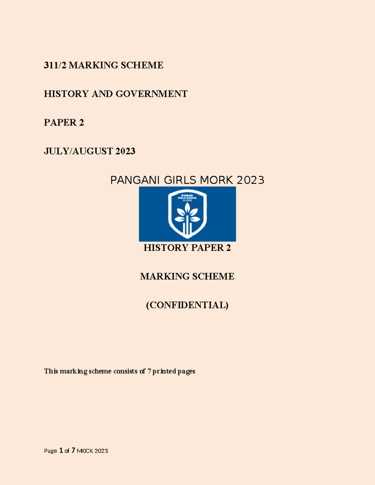 History PP2 MS - Learn - 311/2 MARKING SCHEME HISTORY AND GOVERNMENT PAPER 2 JULY/AUGUST 2023 ...