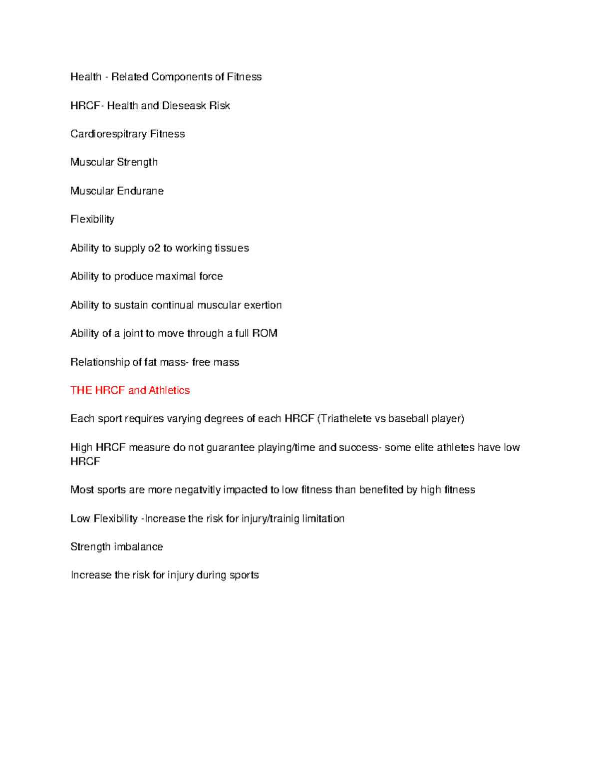 EXSC 4629 Unit 1 notes notes - Health - Related Components of Fitness ...