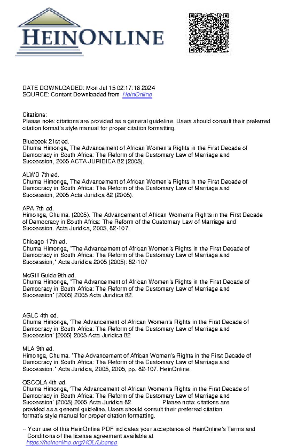 Himonga The Advancement of African Women's Rights in the First Decade ...