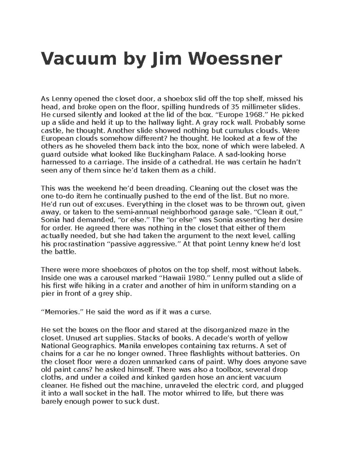 Vacuum by Jim Woessner - flash fiction story - Vacuum by Jim Woessner ...