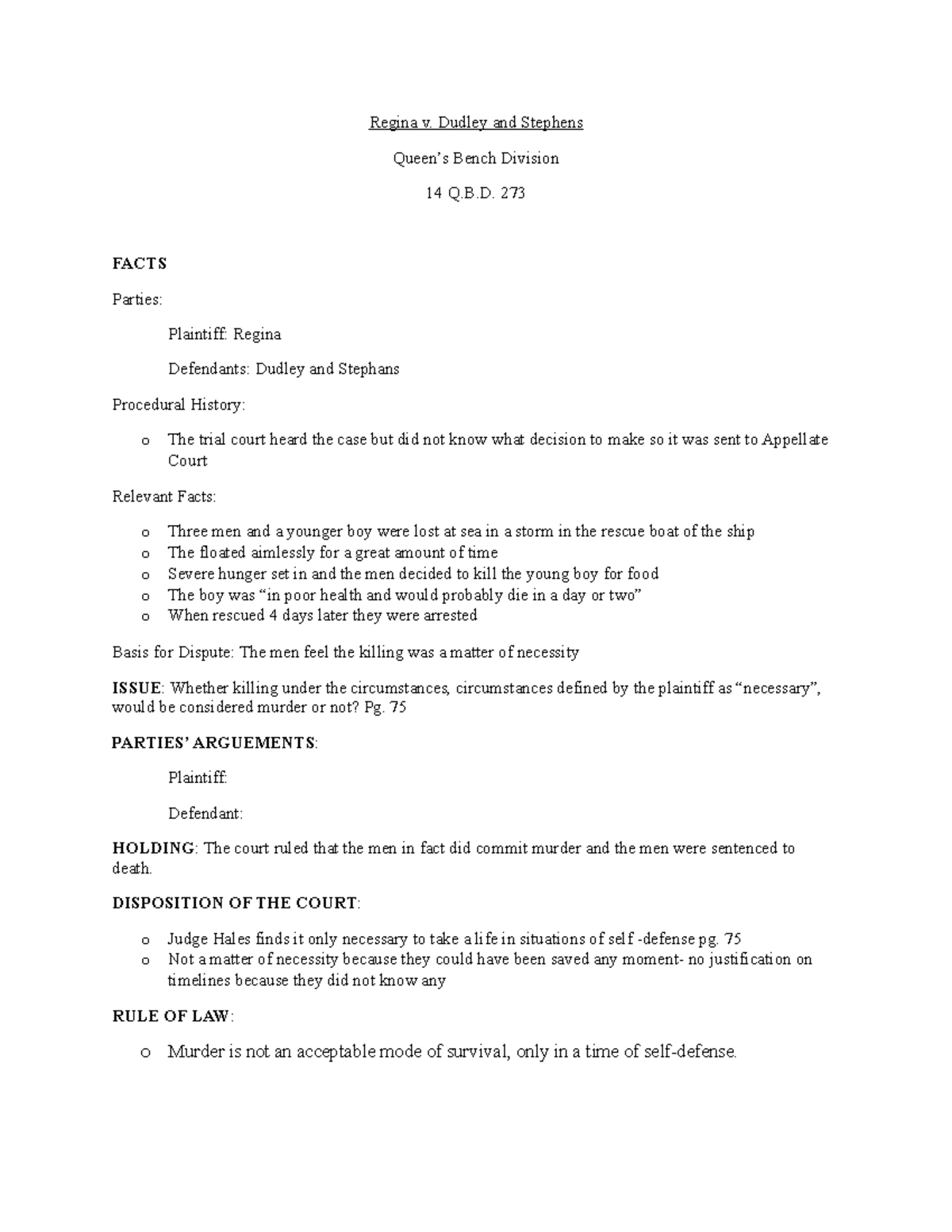 Regina v dudleyandstephens - Regina v. Dudley and Stephens Queen’s ...