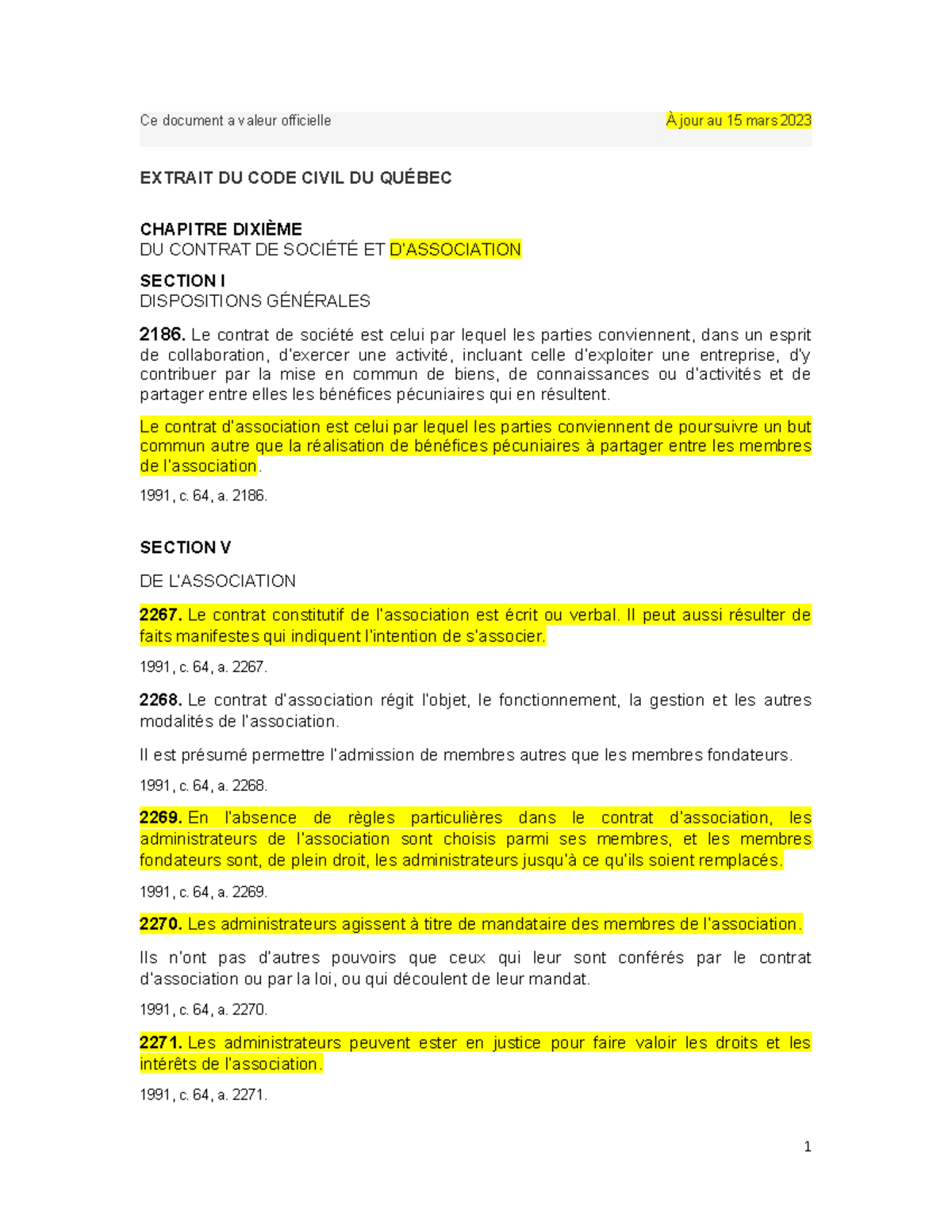 Extrait du code civil - Lassociation - Ce document a valeur officielle ...
