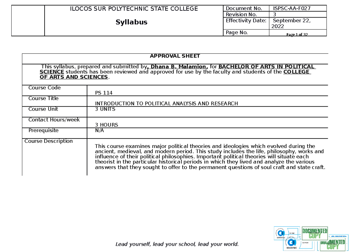 Ispsc Political Analysis Dhana Updated - ILOCOS SUR POLYTECHNIC STATE ...