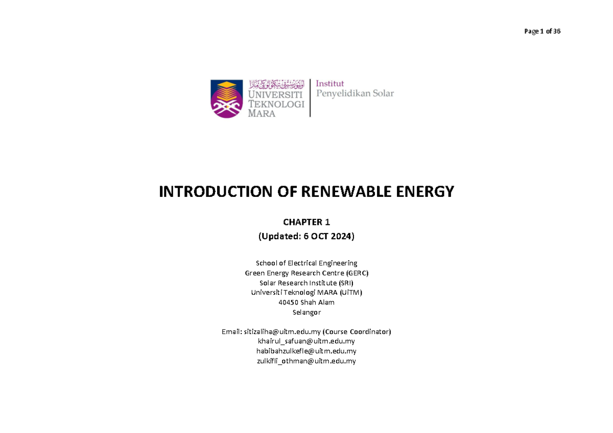 Chapter 1 Introduction of Renewable Energy - INTRODUCTION OF RENEWABLE ...