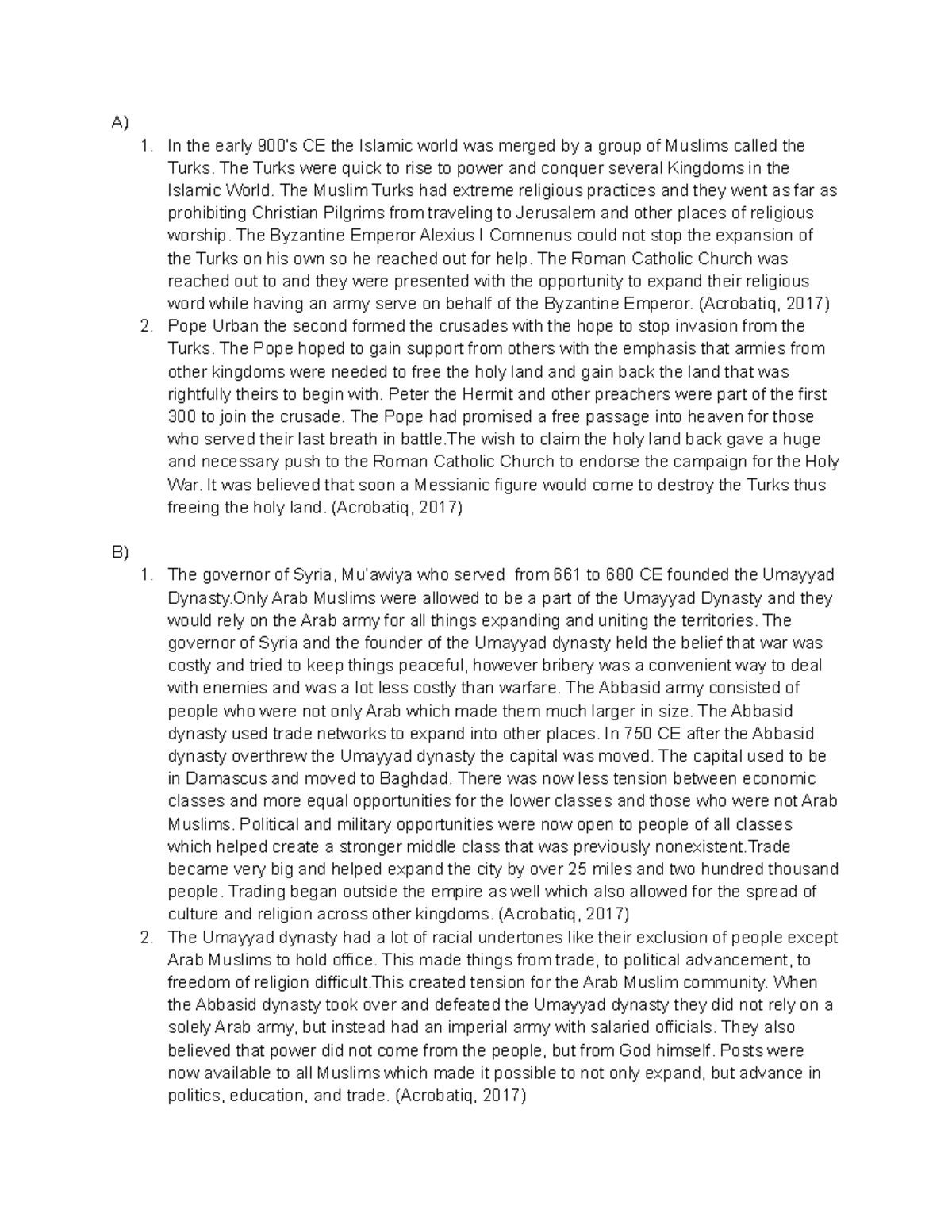 Task 3 World History - passed - A) In the early 900’s CE the Islamic ...