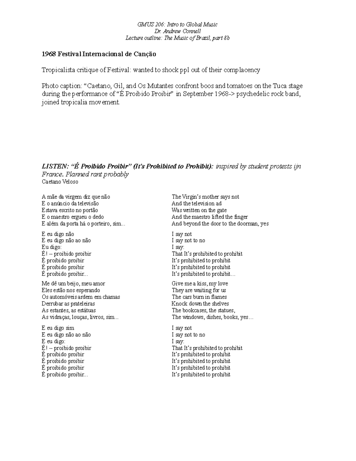 Music of Brazil Lecture Outline, part 8b - Dr. Andrew Connell Lecture ...