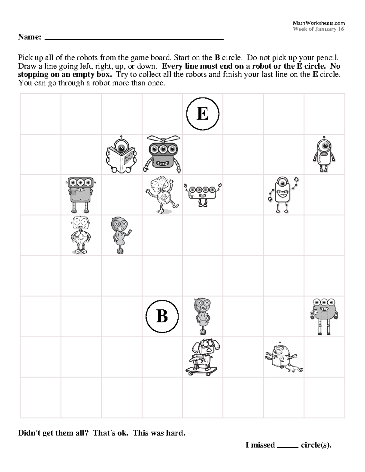 Math Worksheets Grade 6 1 16 - Name: Week of January 16 Pick up all of ...