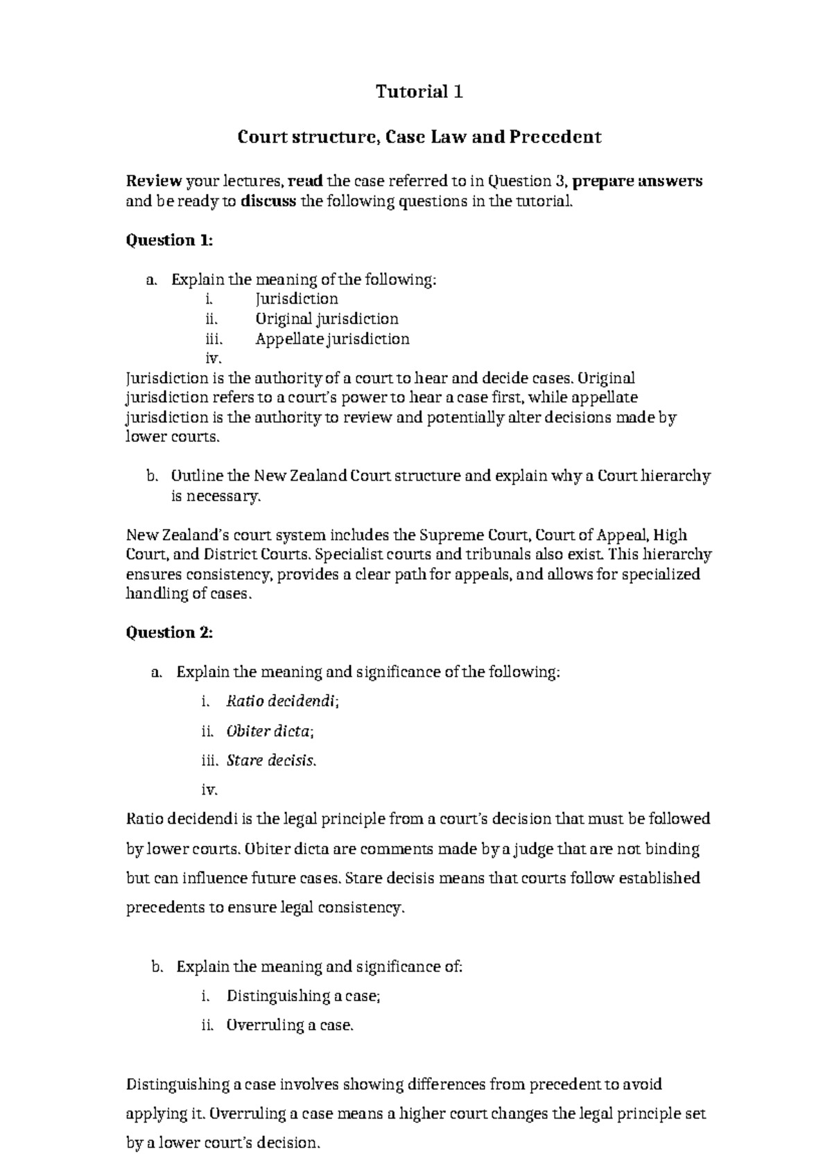 Tutorial 1 Court structure, Case Law and Precedent (2024) - Tutorial 1 Court structure, Case Law ...