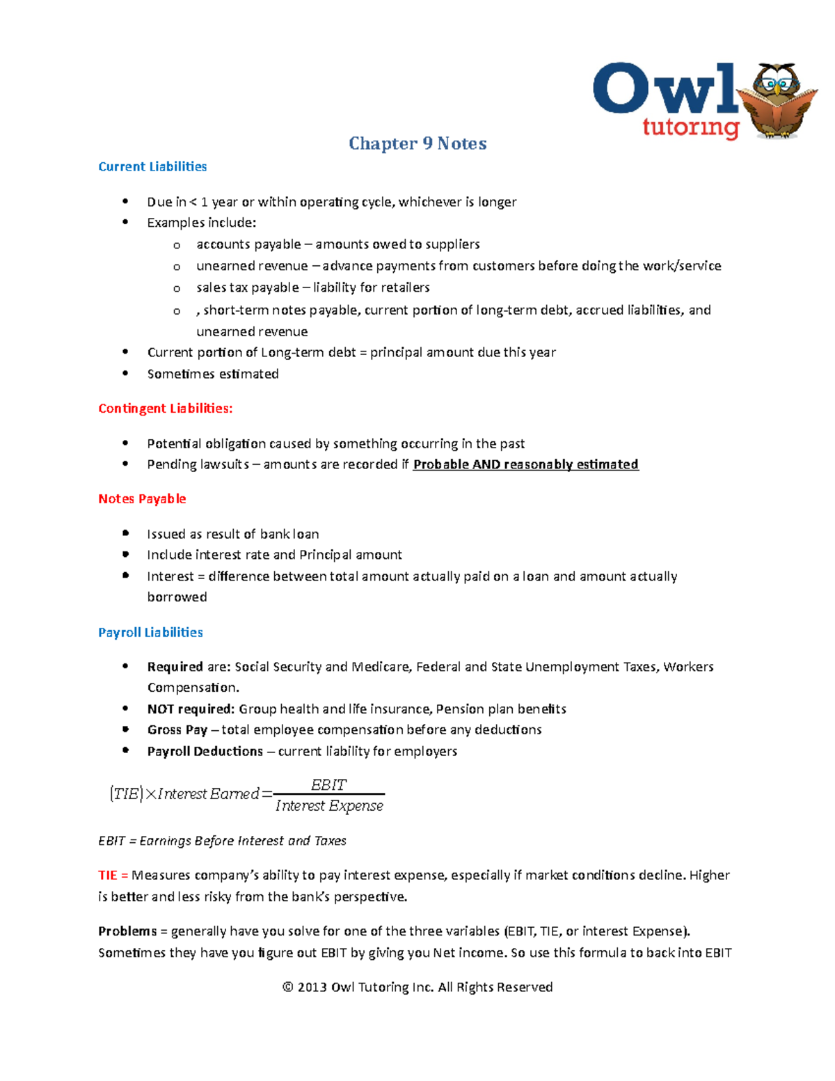 Chp 9 new - notes - Chapter 9 Notes Current Liabilities Due in
