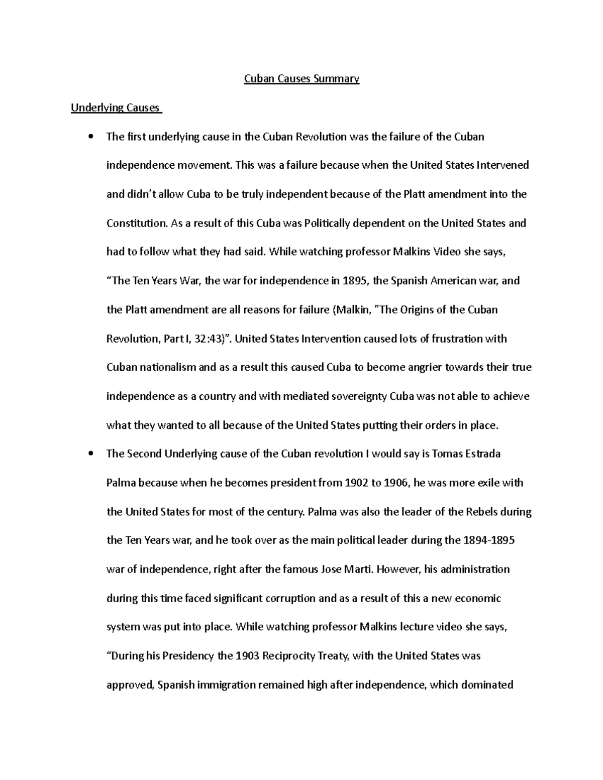 Cuban Causes Summary - Homework yall need to answer all the questions ...