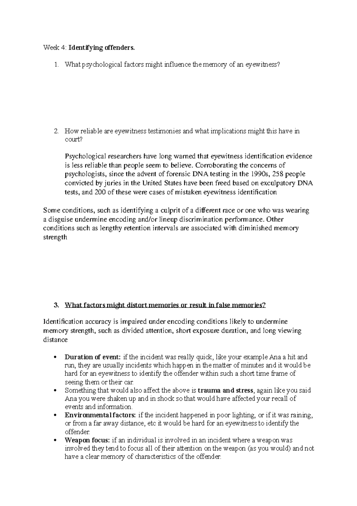 Forensic Psych Exam Notes - Week 4: Identifying offenders. What ...