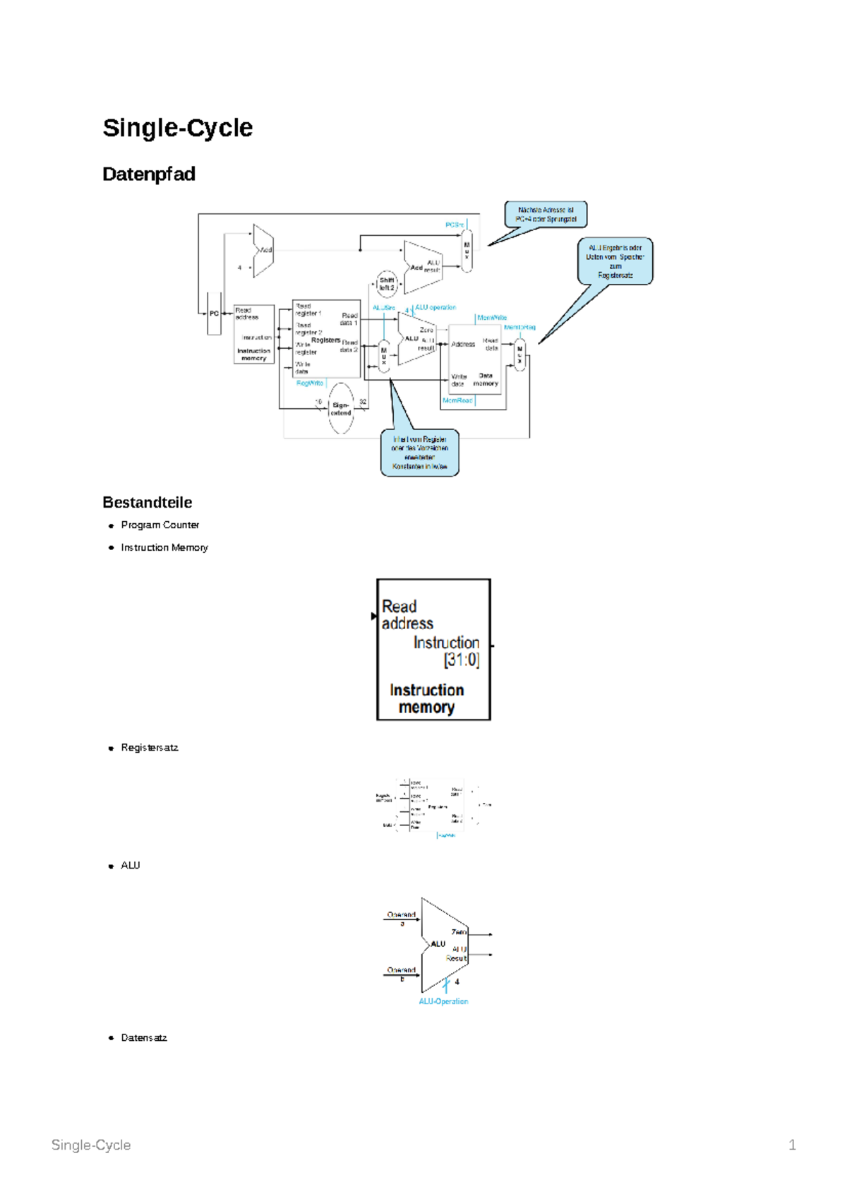 Single Cycle Processor - Single-Cycle 1 Single-Cycle Datenpfad Bestandteile Program Counter ...
