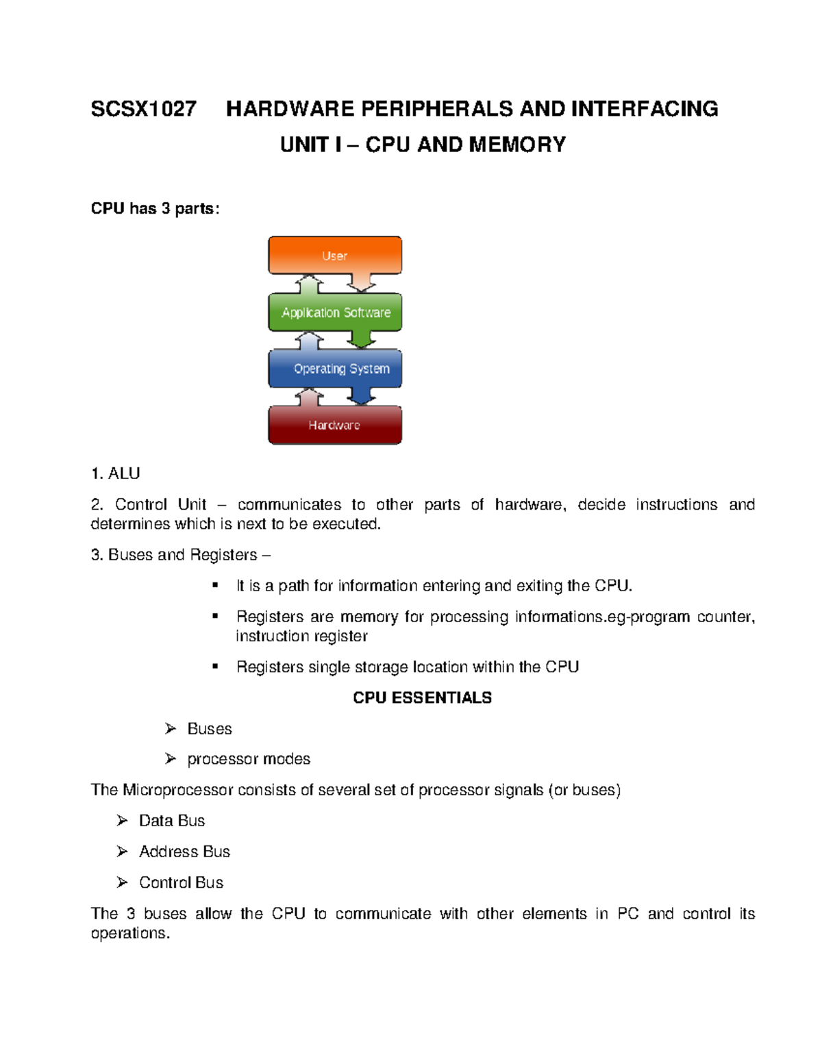 CPU AND Memory Notes - SCSX1027 HARDWARE PERIPHERALS AND INTERFACING ...