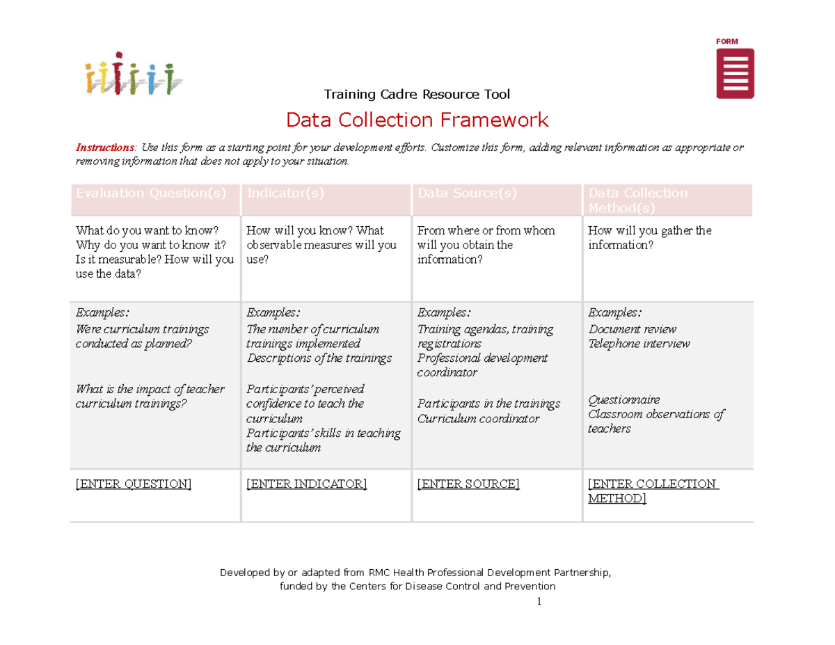 Data collection framework - Training Cadre Resource Tool Data ...