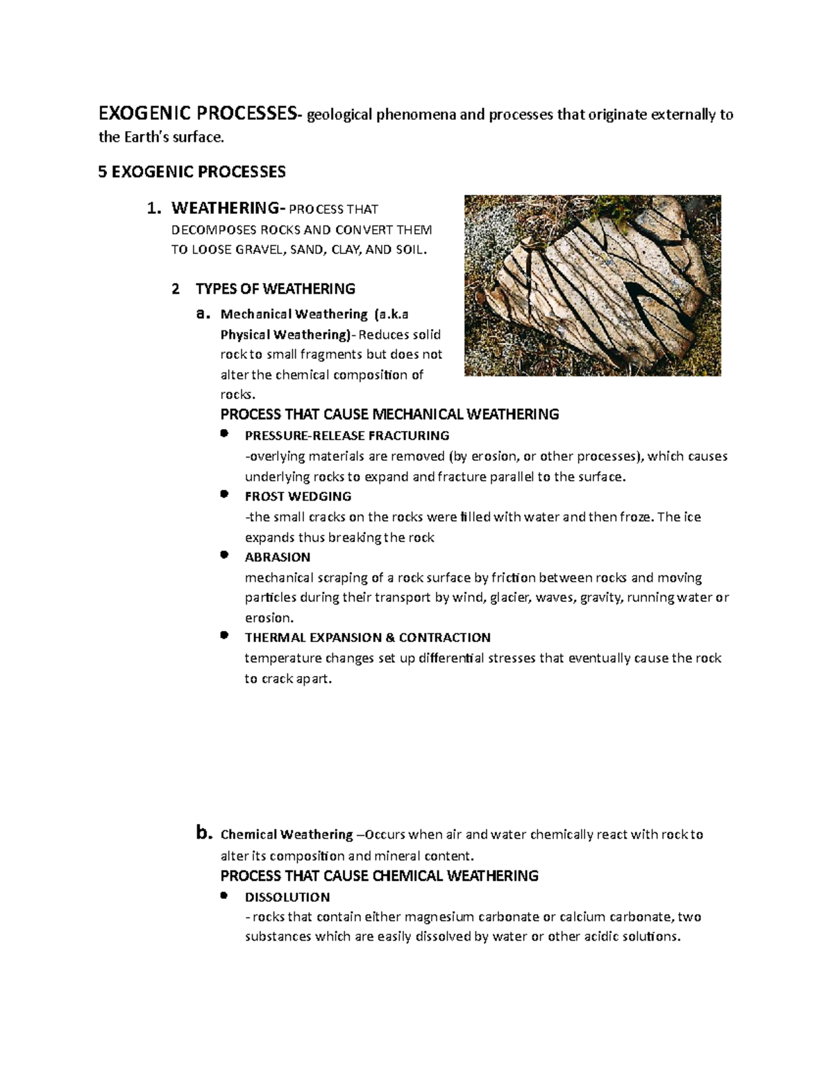 Exogenic Processes - EXOGENIC PROCESSES- geological phenomena and processes that originate - Studocu