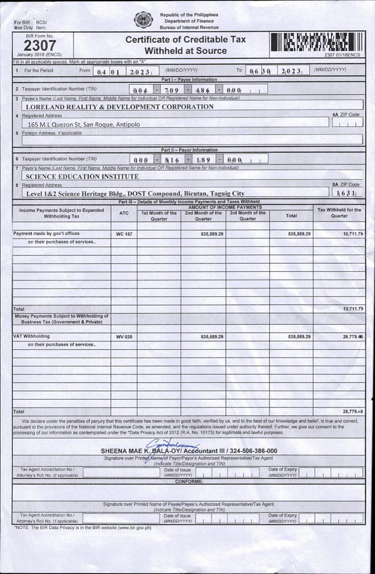 Loreland 2307 - certificate of availability of fund - Marketing ...