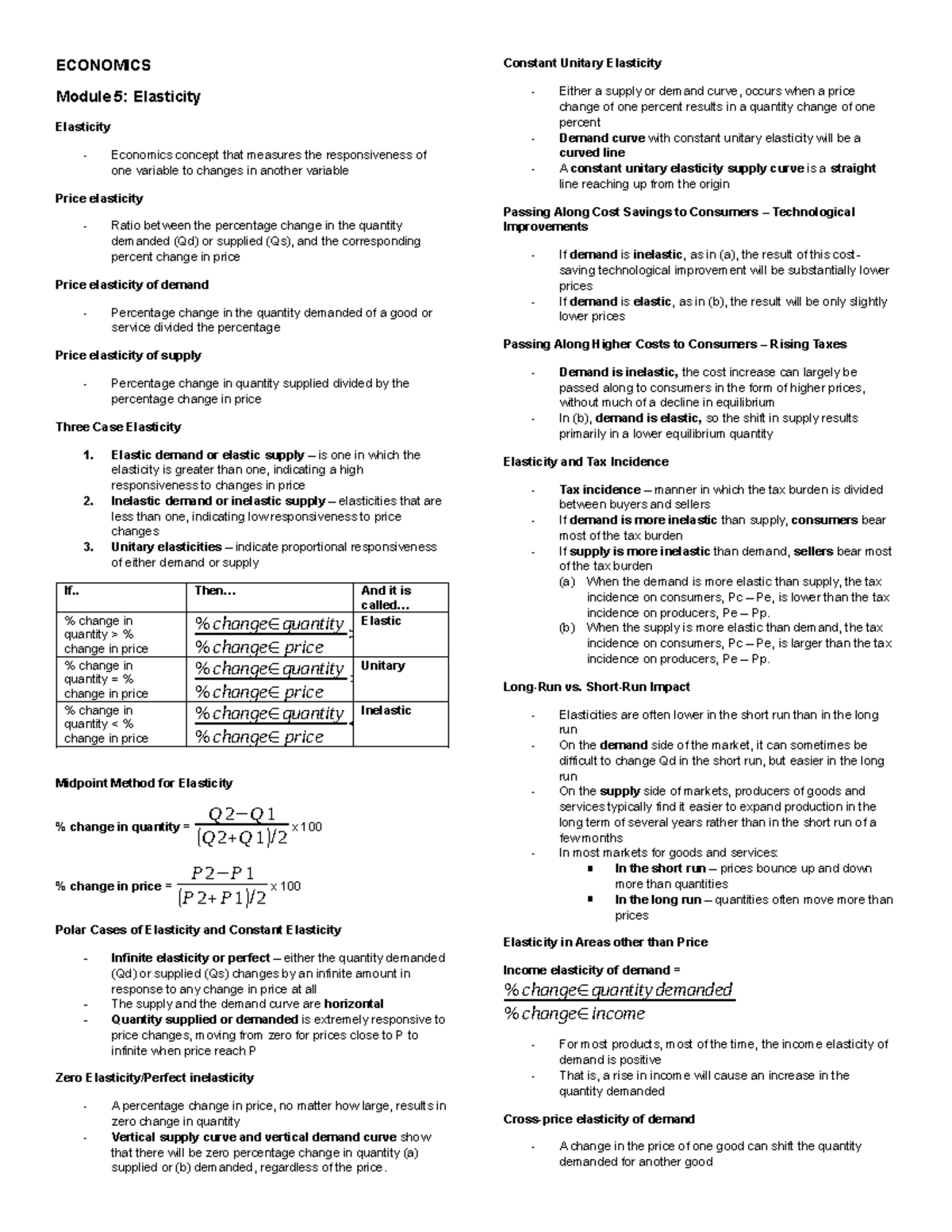 Economics - MATERIALS TO USE - ECONOMICS Module 5: Elasticity ...