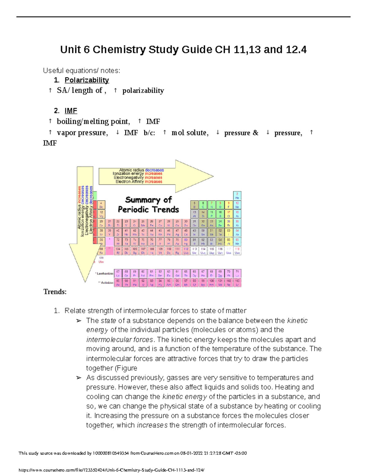 Unit 6 Chemistry Study Guide CH 1113 and 12 - Unit 6 Chemistry Study ...