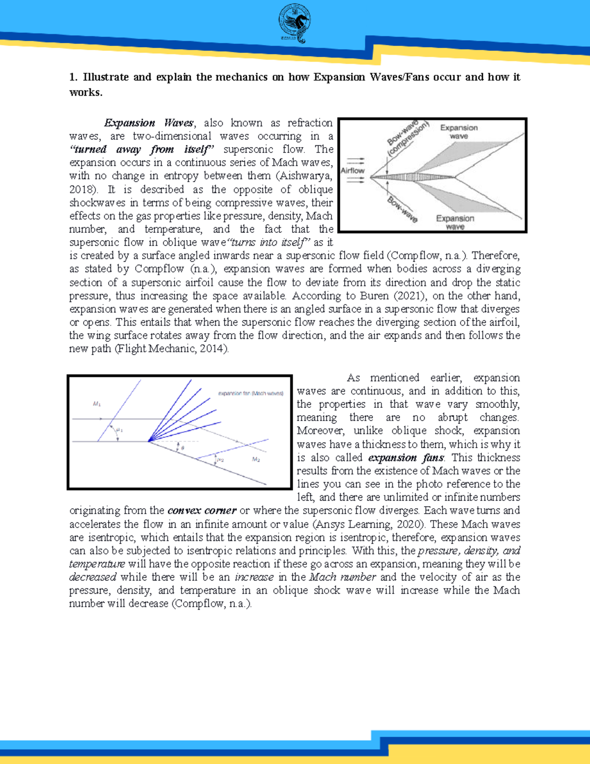 Expansion Waves - Supersonic Airfoils - 1. Illustrate and explain the ...