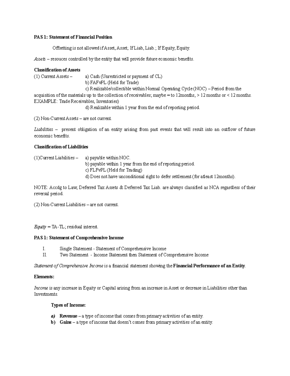 ACC15 Lecture Notes - PAS 1: Statement of Financial Position Offsetting ...