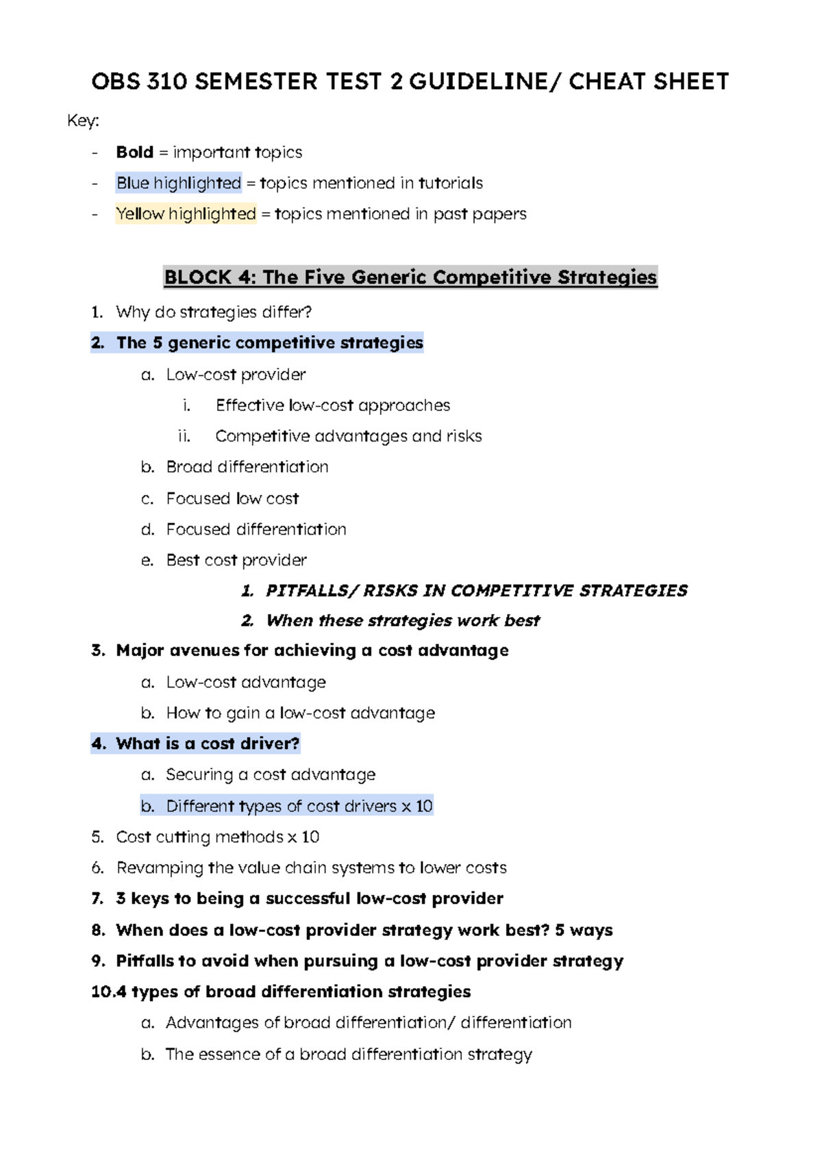 OBS 310 Semester TEST 2 Guideline- Cheat Sheet - OBS 310 SEMESTER TEST ...