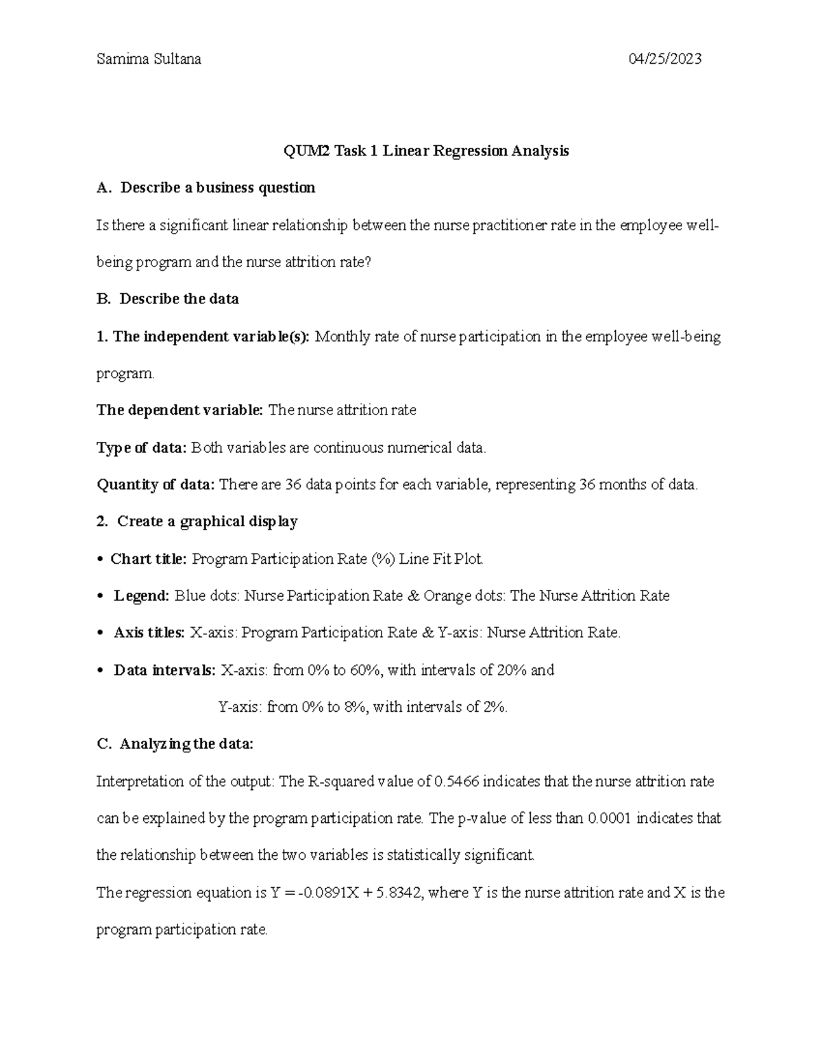 Qum2 Task 1 Linear Regression Analysis Describe A Business Question Is There A Significant 