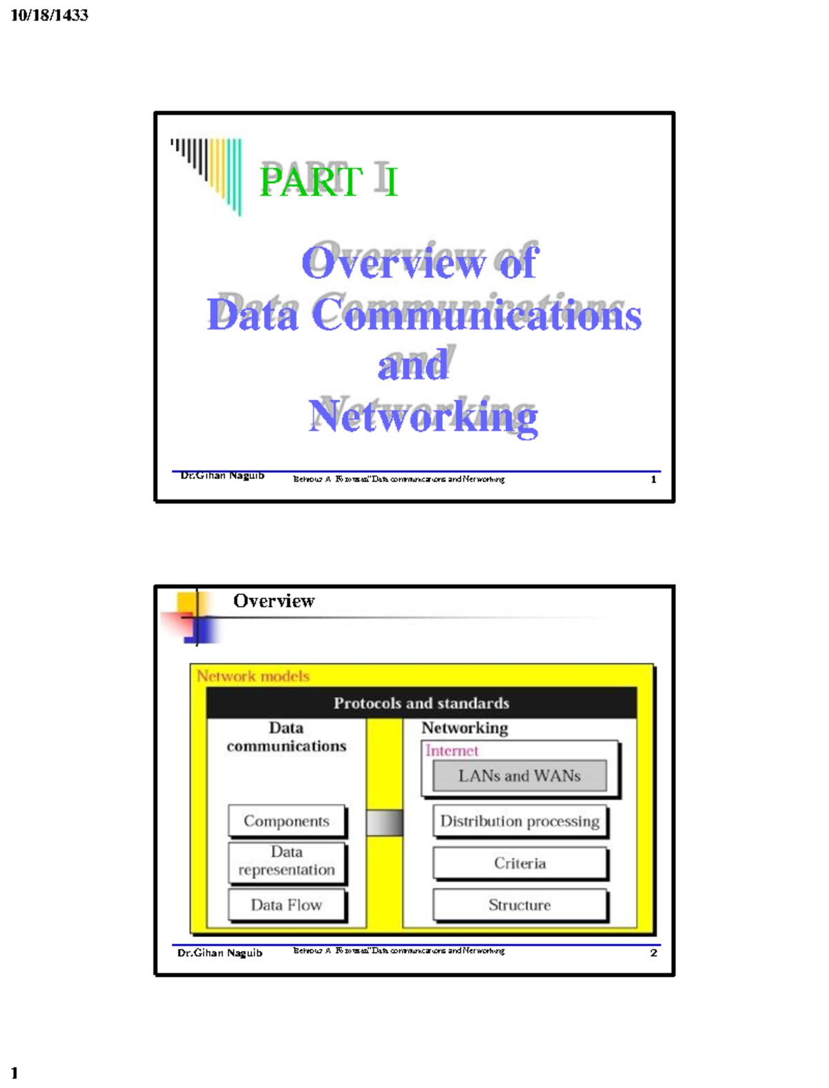 Ch 01G - Dr Naguib Behrouz A. Forouzan”Data communications and Networking 1 PART I Overview of ...