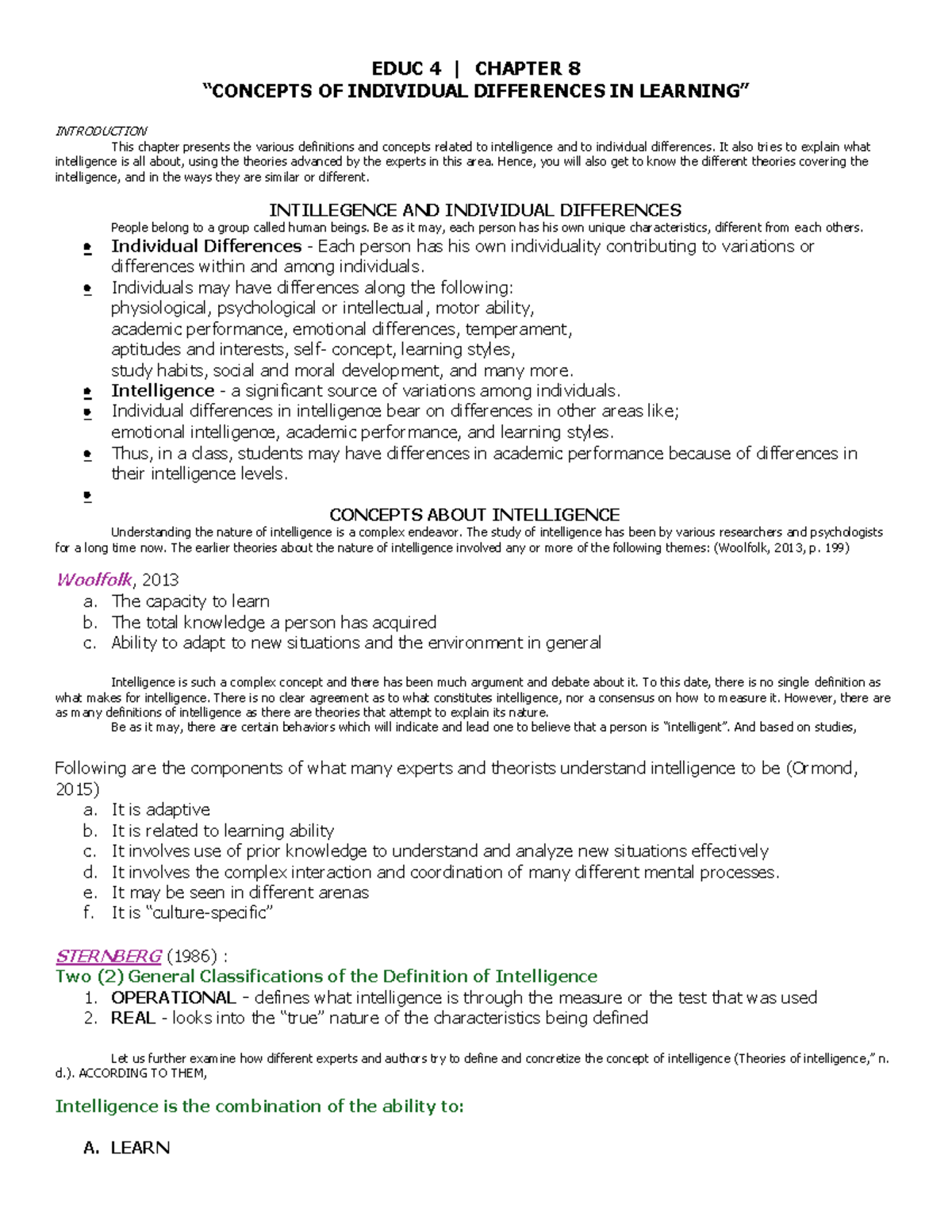 Educ4 Lesson 8-Intelligences - EDUC 4 | CHAPTER 8 “CONCEPTS OF ...