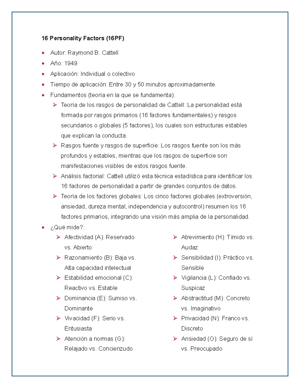 Ficha técnica 16 fp - 16 Personality Factors (16PF) Autor: Raymond B ...