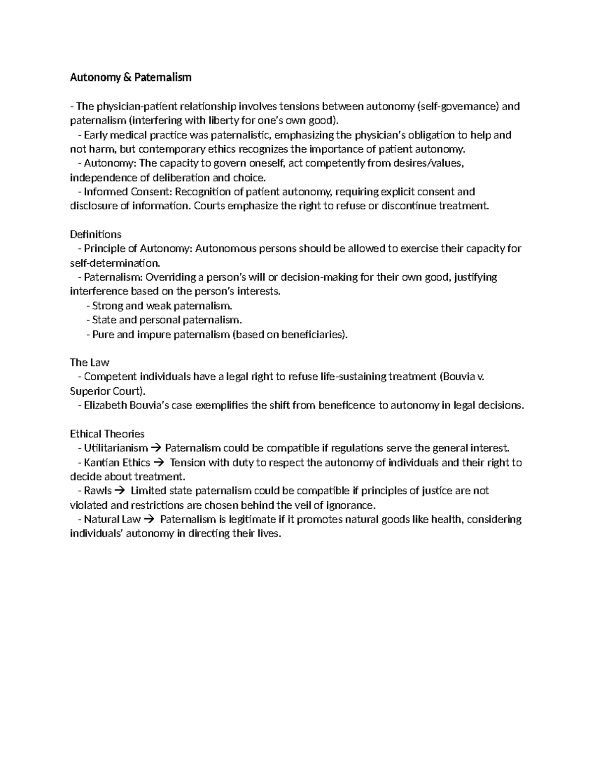 Autonomy and Paternalism - Autonomy & Paternalism The physician-patient ...